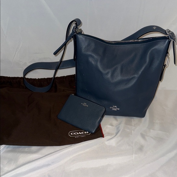 Coach | Bags | Coach Navy Leather Shoulder Bag With Wallet And Dust Bag ...